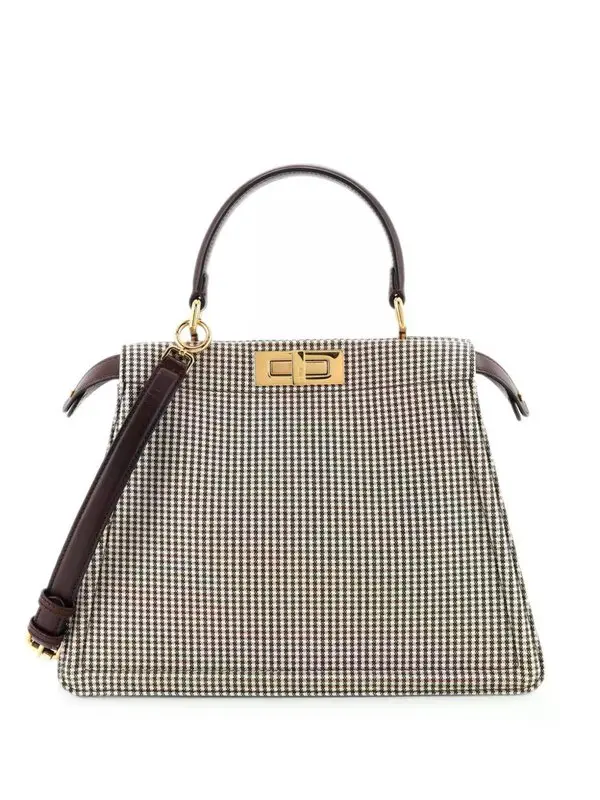 Fendi Peekaboo Iseeu Bag Houndstooth Wool Medium Satchel - Brown
