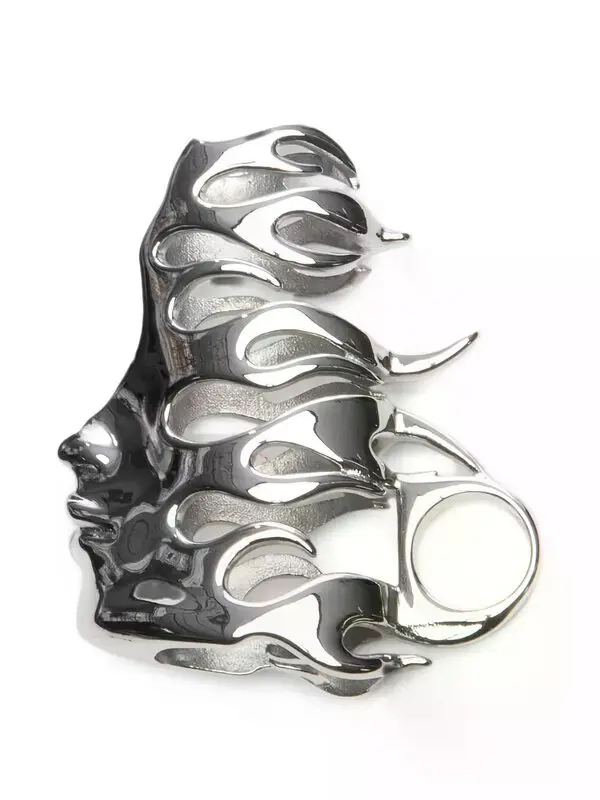 HELLSTAR Face-motif Flame-cutout Lighter Case - Silver