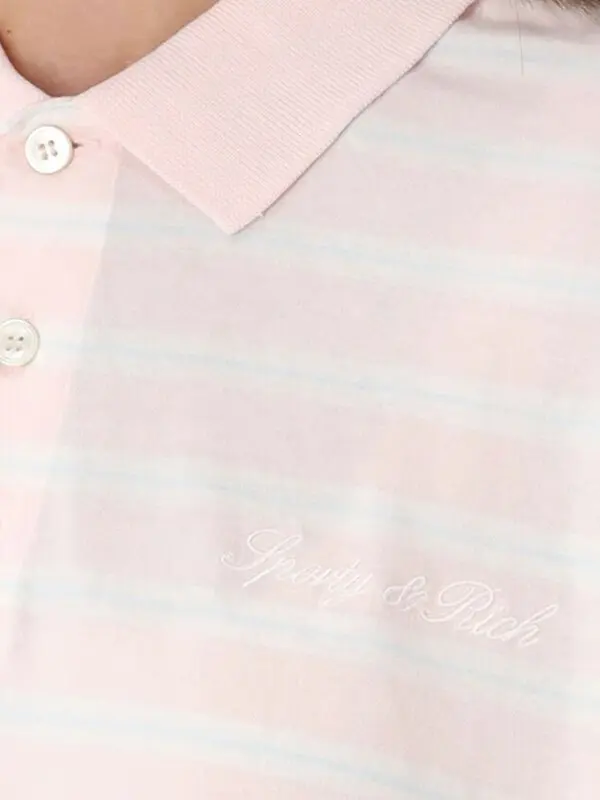 Sporty & Rich Striped Long-sleeved Cotton Polo With Ribbed Collar