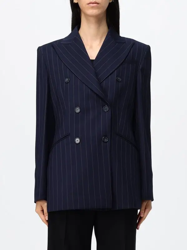 HANITA Pinstriped Double-breasted Viscose Blend Blazer With Peak Lapels