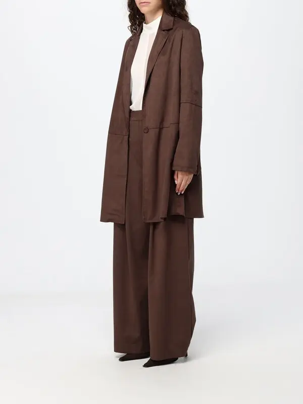 HANITA Knee-length Suede Robe Jacket With Belt And Lapels