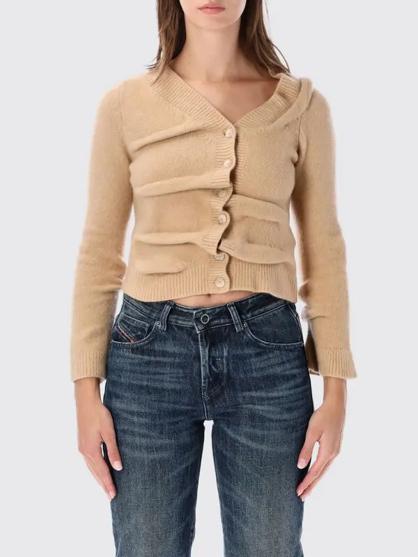 DIESEL® Draped V-neck Cardigan In A Wool Blend With Ribbed Details - Beige