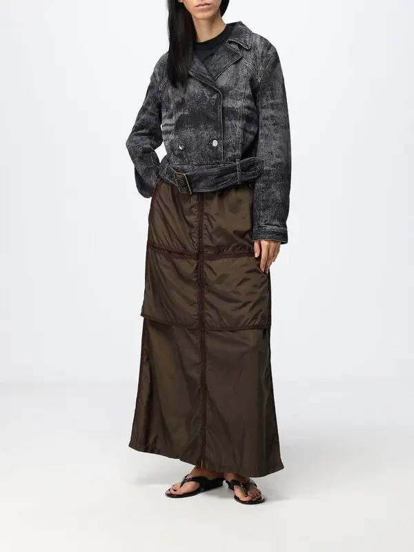 DIESEL® Cropped Abstract Print Biker Jacket In Worn-out Denim With Belt