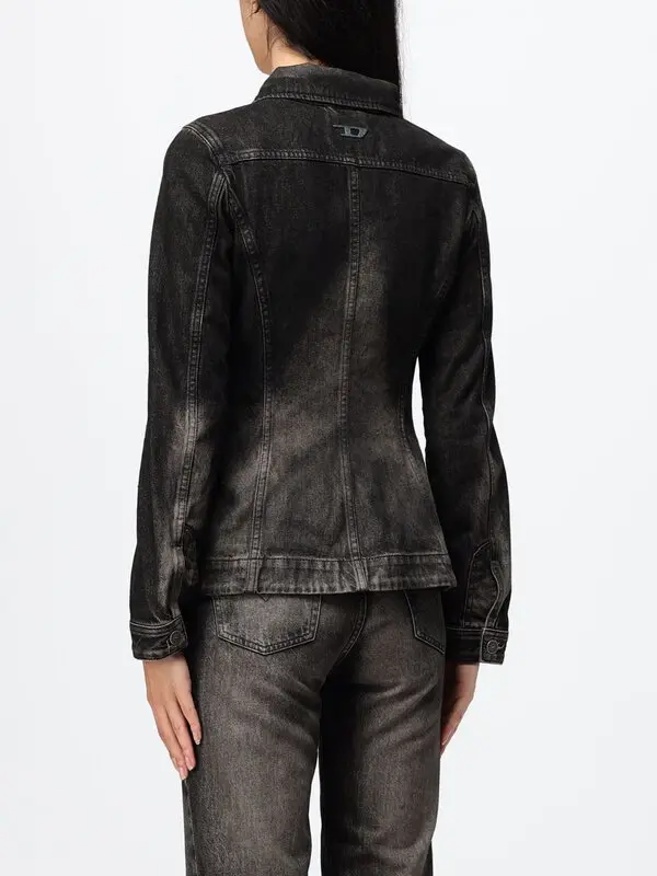DIESEL® Cropped Abstract Print Shirt Jacket In Worn-out Denim