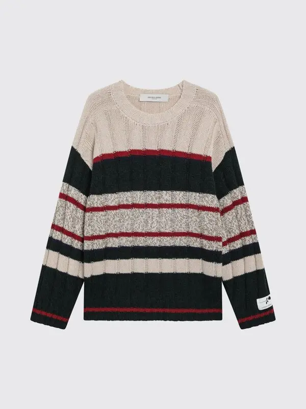 GOLDEN GOOSE Striped Crewneck Jumper In Alpaca Blend With Applied Logo