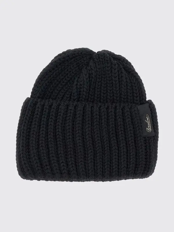 Borsalino Virgin Wool Beanie Hat With Cuff And Logo - Black