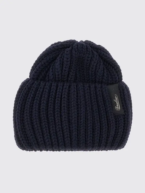 Borsalino Virgin Wool Beanie Hat With Cuff And Logo - Blue