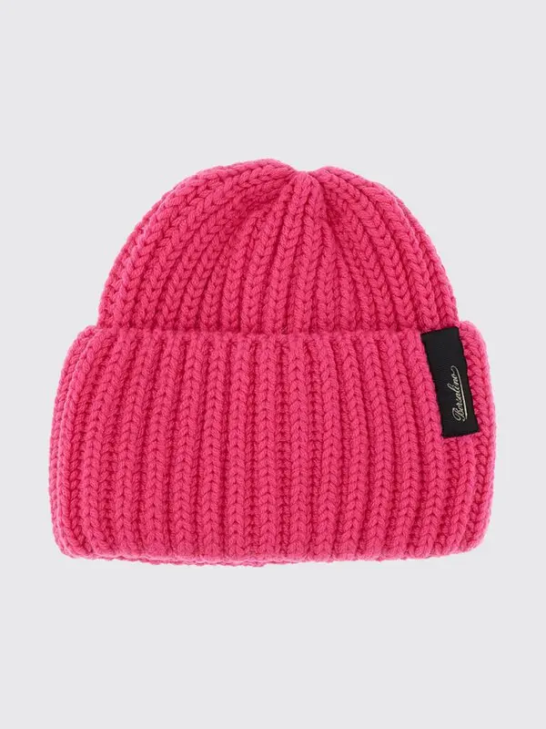 Borsalino Virgin Wool Beanie Hat With Cuff And Logo - Pink