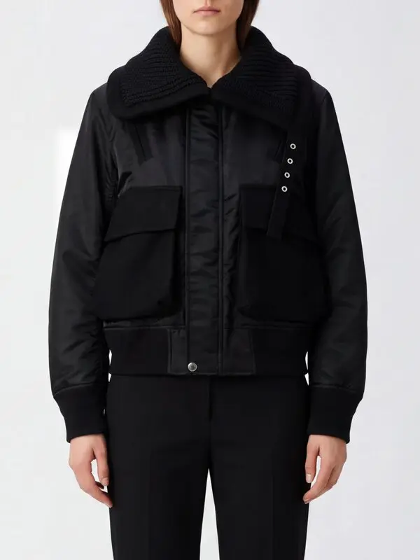 Sacai Padded Nylon Bomber Jacket With Hood And Fur Collar