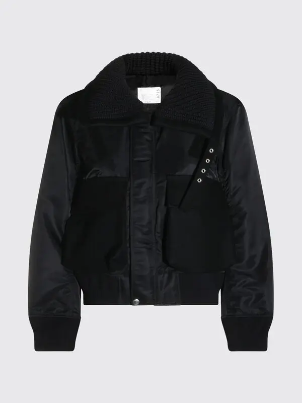 Sacai Padded Nylon Bomber Jacket With Hood And Fur Collar