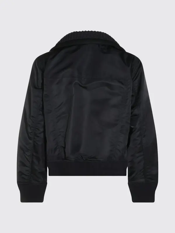 Sacai Padded Nylon Bomber Jacket With Hood And Fur Collar