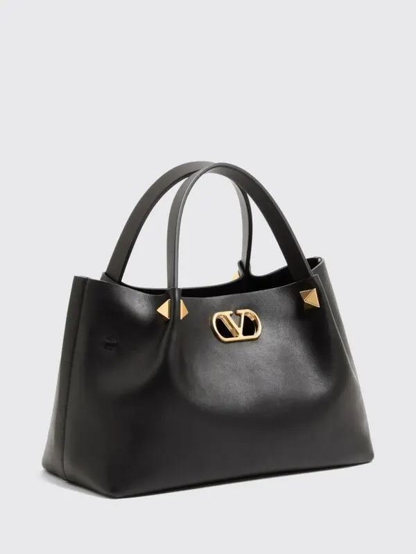 Valentino Garavani Leather Handbag With Studs And Vlogo Signature - Black