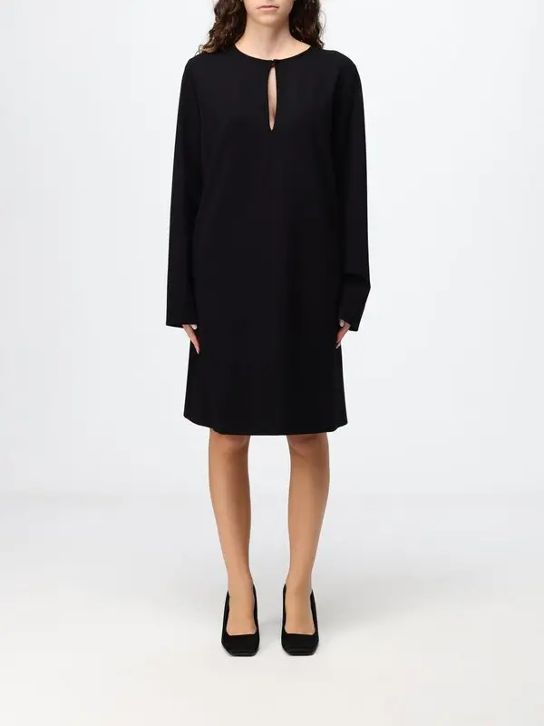 Liviana Conti Megan Viscose Mini Tunic Dress With Long Sleeves And Teardrop Neckline - Black