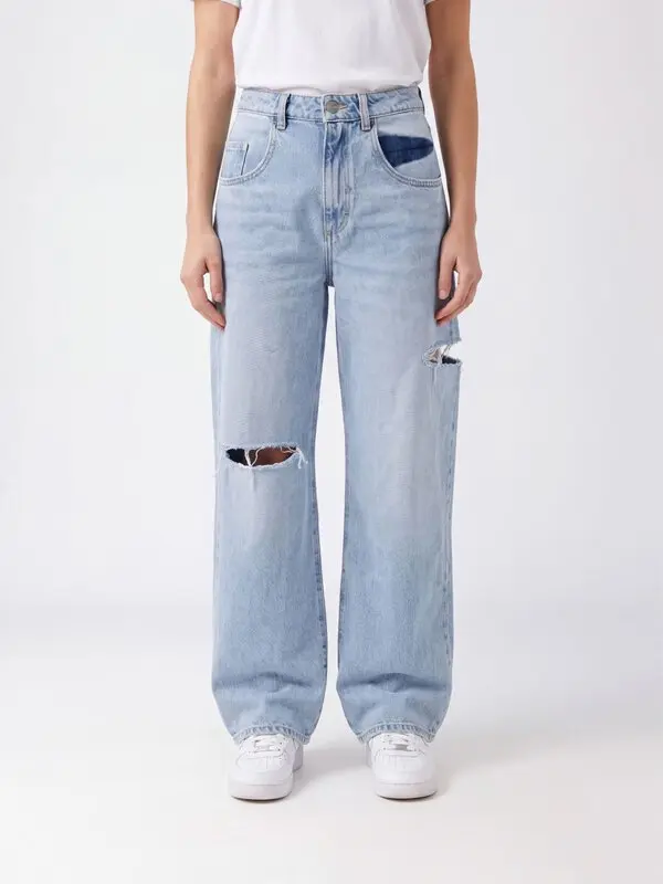 ICON DENIM LOS ANGELES Poppy High-waisted Wide Leg Jeans With Cut-out Details - Blue