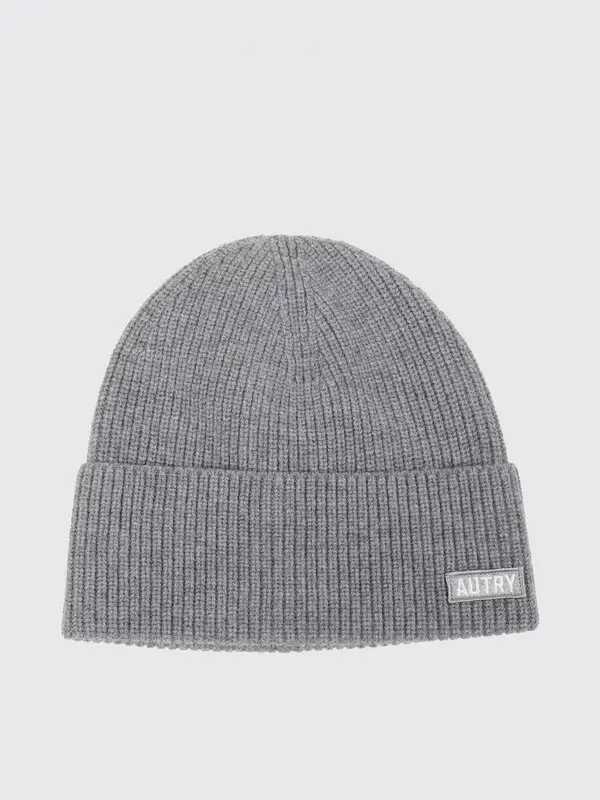 AUTRY Wool Beanie Hat With Cuffed Hem And A Front Applied Logo Patch - Grey