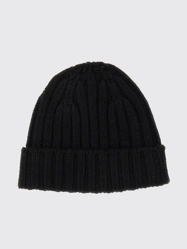 Aspesi Ribbed Wool Beanie Hat With Turn-up Cuff - Black