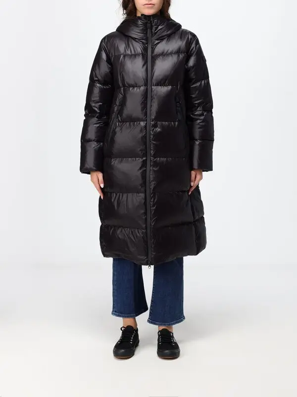 Peuterey Long Quilted Nylon Down Jacket With Hood And Feather Padding - Black