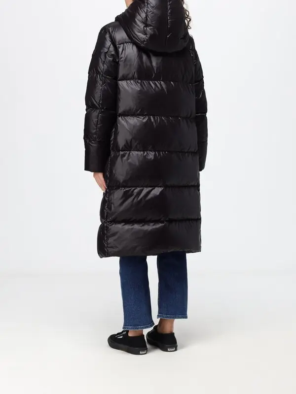 Peuterey Long Quilted Nylon Down Jacket With Hood And Feather Padding - Black