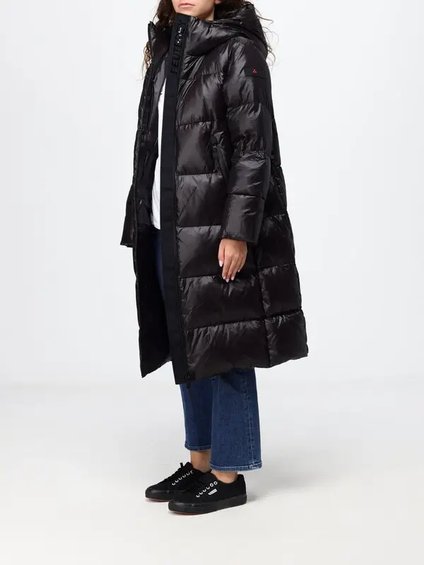 Peuterey Long Quilted Nylon Down Jacket With Hood And Feather Padding - Black