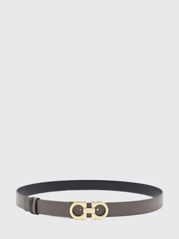 FERRAGAMO 2.5 Cm Reversible Leather Belt With Gancini Buckle - Grey