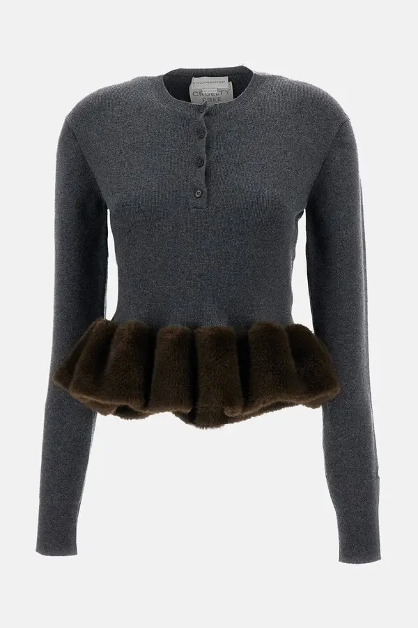 Stella McCartney Wool Blend Cardigan With Peplum Hem - Multicolor