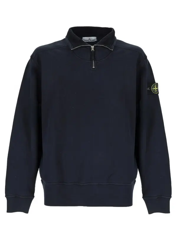 Stone Island Felpa Con Zip Corta E Patch Logo