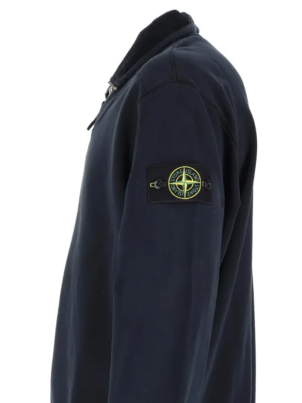 Stone Island Felpa Con Zip Corta E Patch Logo
