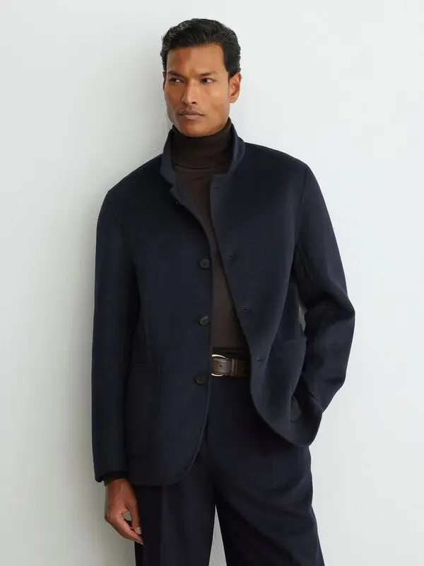 REISS Becks Wool-blend Blind-seam Stand-collar Jacket