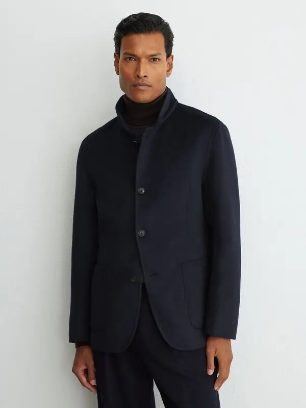 REISS Becks Wool-blend Blind-seam Stand-collar Jacket