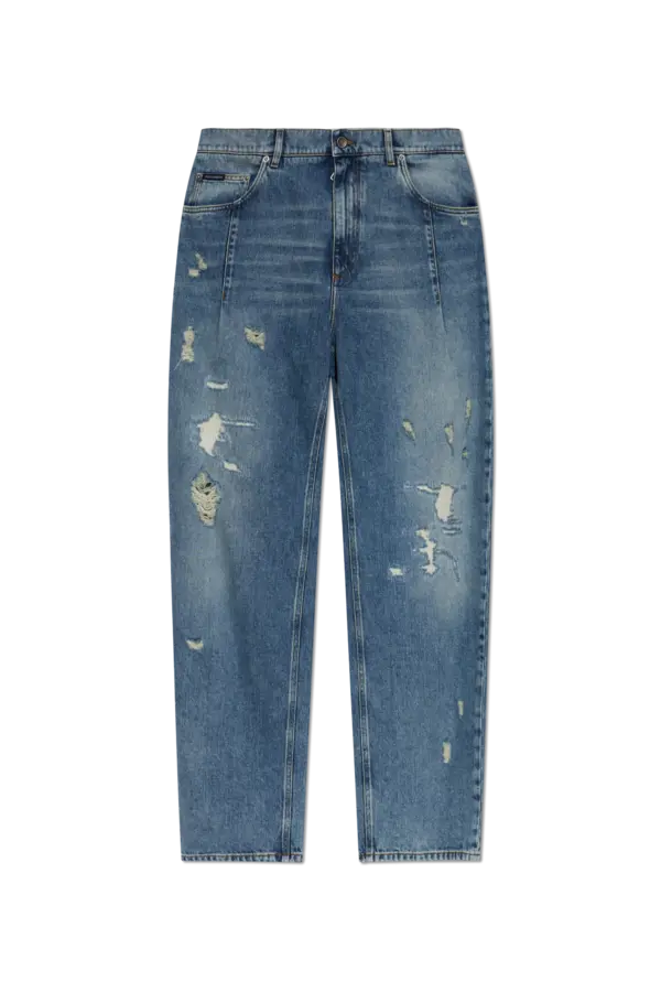 Dolce & Gabbana Pleated Distressed Jeans By - Blue