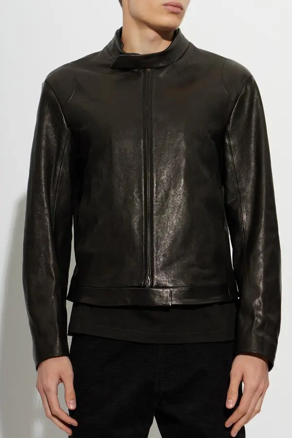 POST ARCHIVE FACTION Leather Stand Collar Jacket