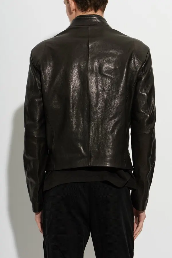 POST ARCHIVE FACTION Leather Stand Collar Jacket