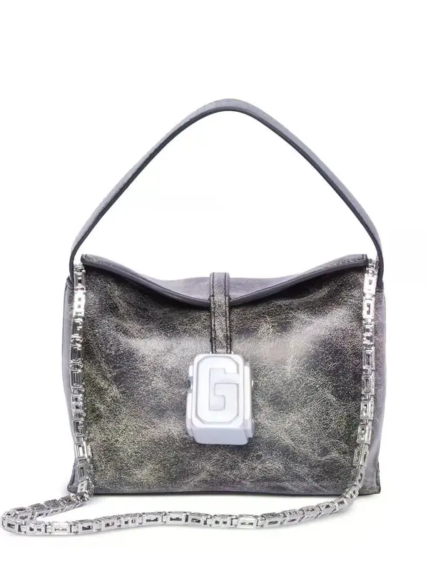 Gcds Mega Mini Comma Distressed-leather Tote Bag - Grey
