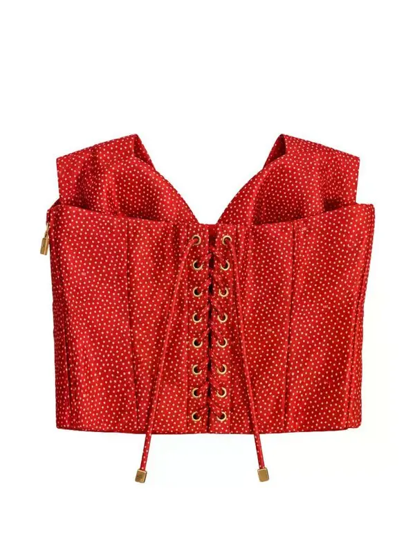 Elisabetta Franchi Gazar Polka-dot Lace-up Top