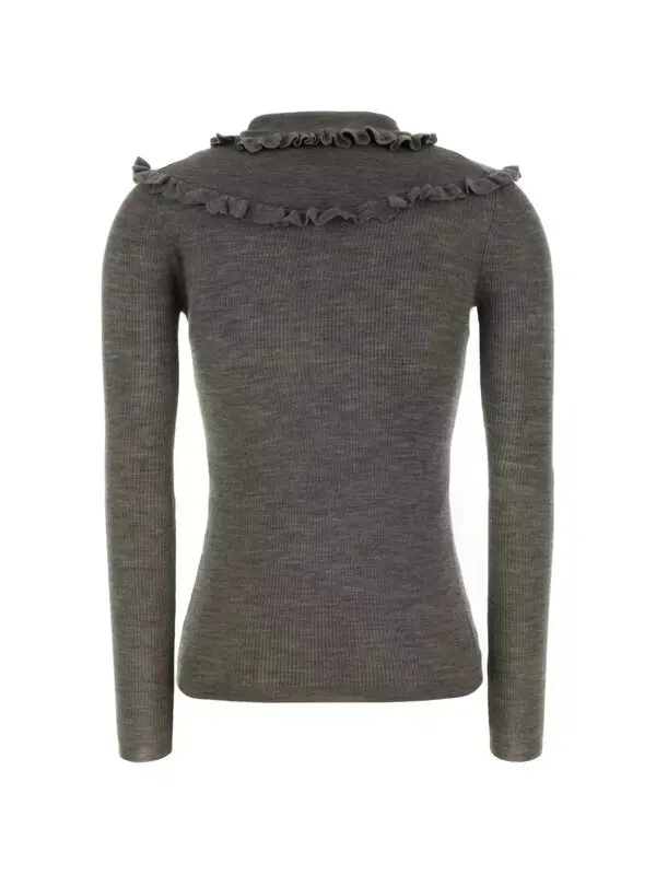 Chloé Henley Ruffled-trim Fine-knit Top