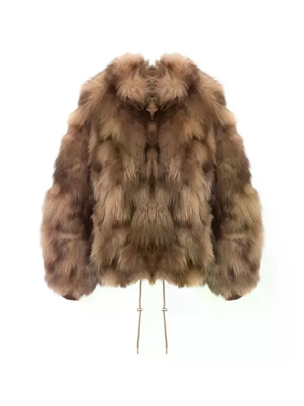 SWORD 6644 Faux-fur Drawstring-hem Jacket - Brown