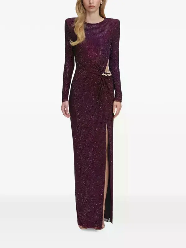 SELF-PORTRAIT Rhinestone-embellished Chain-detail Gown - Red