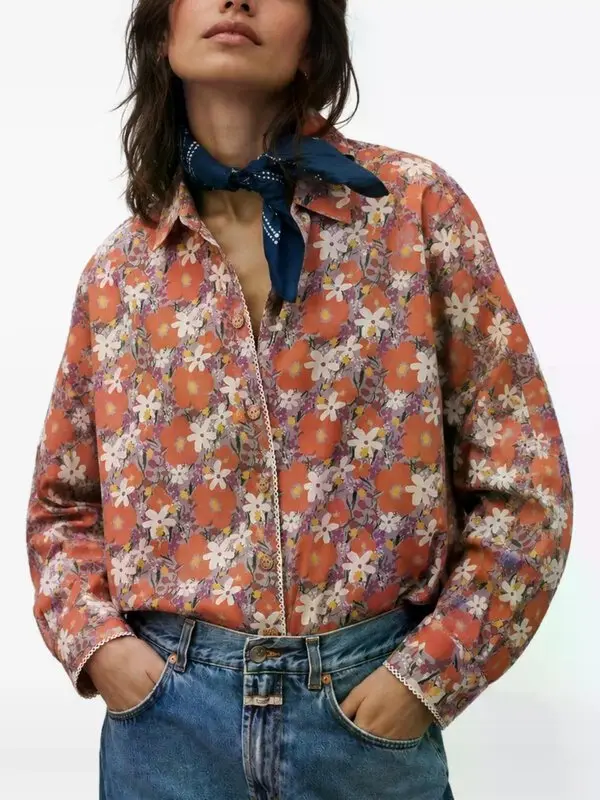 FAVORITE PEOPLE Fairground Floral-print Blanket-stitch Shirt