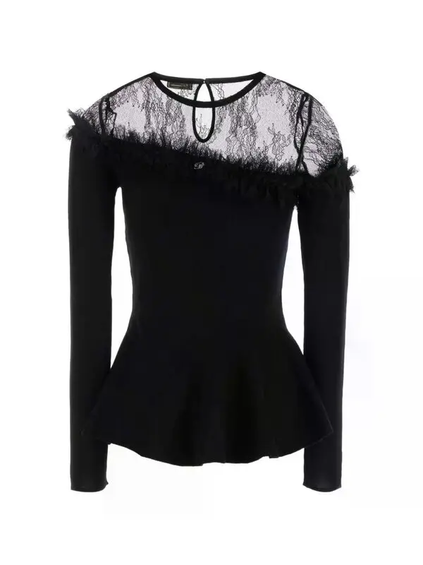 Blumarine Lace-insert Peplum Sweater