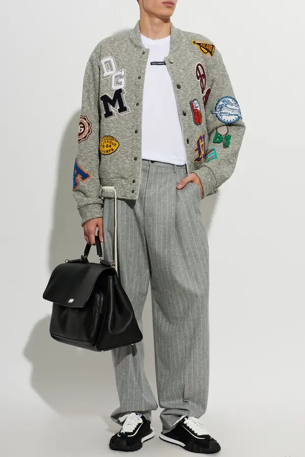 Dolce & Gabbana Gray Patchwork Bomber Jacket By