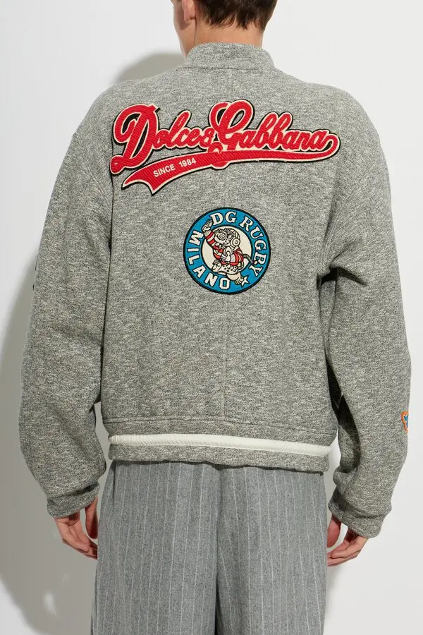 Dolce & Gabbana Gray Patchwork Bomber Jacket By