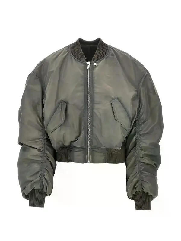 Rick Owens Secchia Flight Cropped Ruched-sleeve Bomber Jacket - Grey