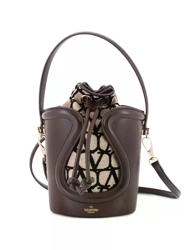 Valentino Garavani La Cinquieme Toile Iconograph Fabric With Leather Bucket Bag - Brown