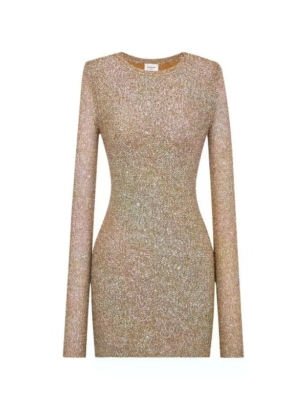 Saint Laurent Sequined Knitted Mini Dress - Neutrals