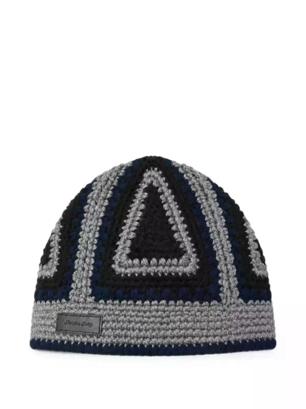 NICHOLAS DALEY Crochet Geometric-pattern Beanie Hat - Grey
