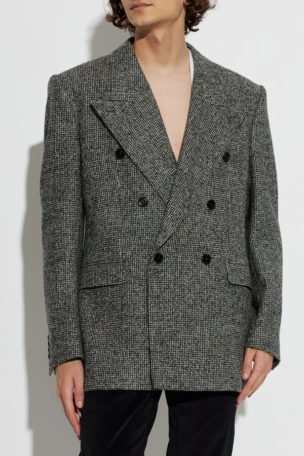 Dolce & Gabbana Gray Houndstooth Wool Blazer By