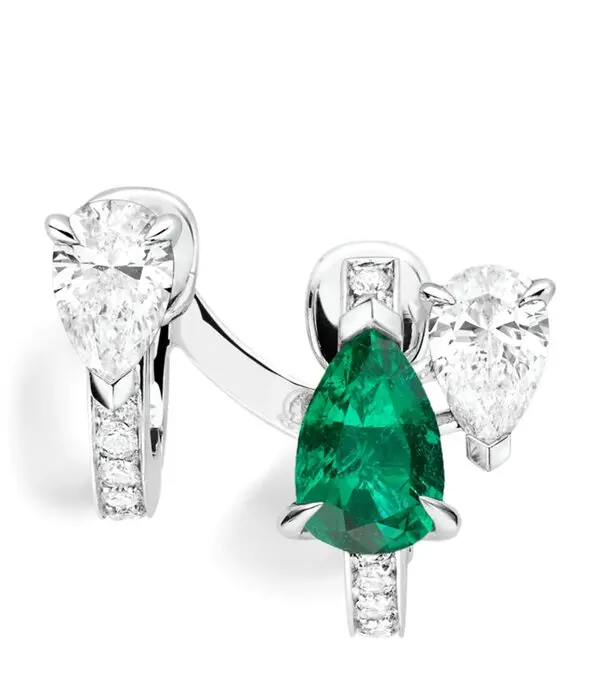 REPOSSI White Gold, Diamond And Emerald Serti Sur Vide Single Earring