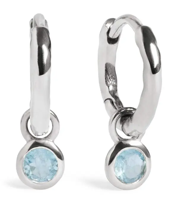 Monica Vinader Sterling Silver And Aquamarine March Birthstone Huggie Earrings - Blue