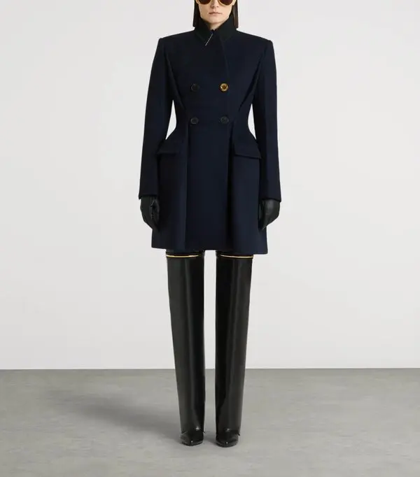 Givenchy Wool-cashmere Peplum Coat - Navy