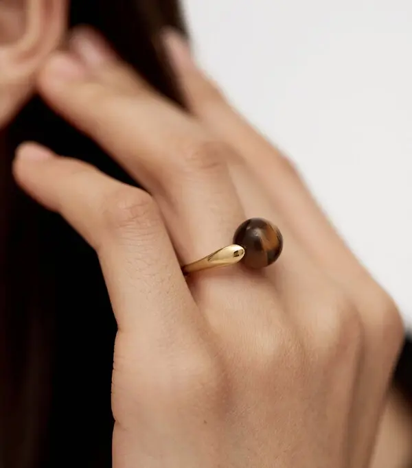 Monica Vinader X Kate Young Gold Vermeil And Tiger’s Eye Round Ring
